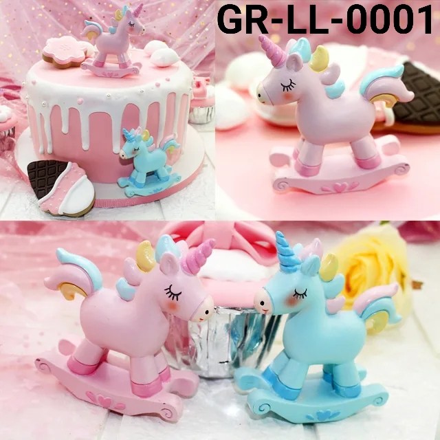 Jual GR-LL-0001 Mainan figurine cake topper hiasan kue kuda unicorn ...
