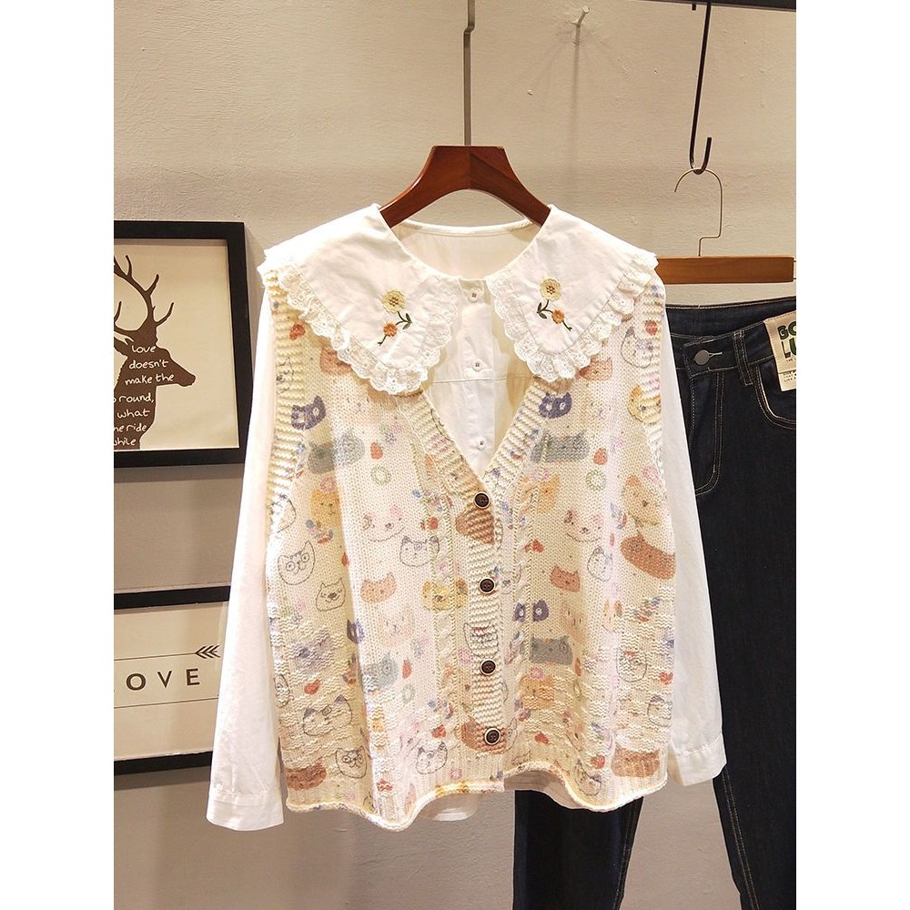 Jual Kardigan Retro Sastra Baru yang Lucu dan Segar V Rompi Rajut Cetak ...