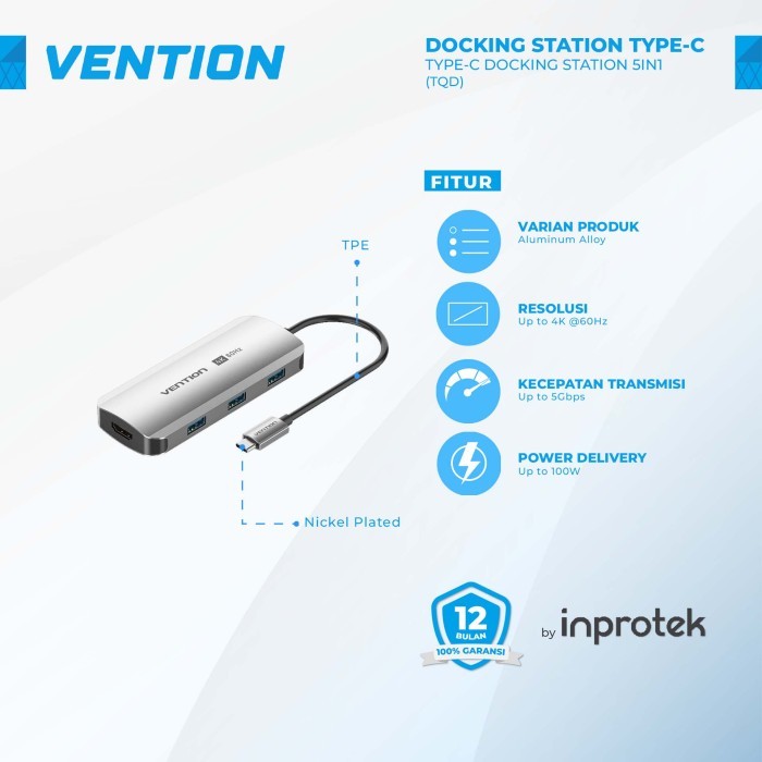 Jual Vention Adapter Type-C to HDMI Thunderbolt USB Hub Docking Station | Shopee Indonesia