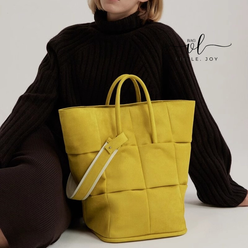 Jual Matte Suede Bucket Bag Large Capacity Pure Yellow Commuter Handbag ...