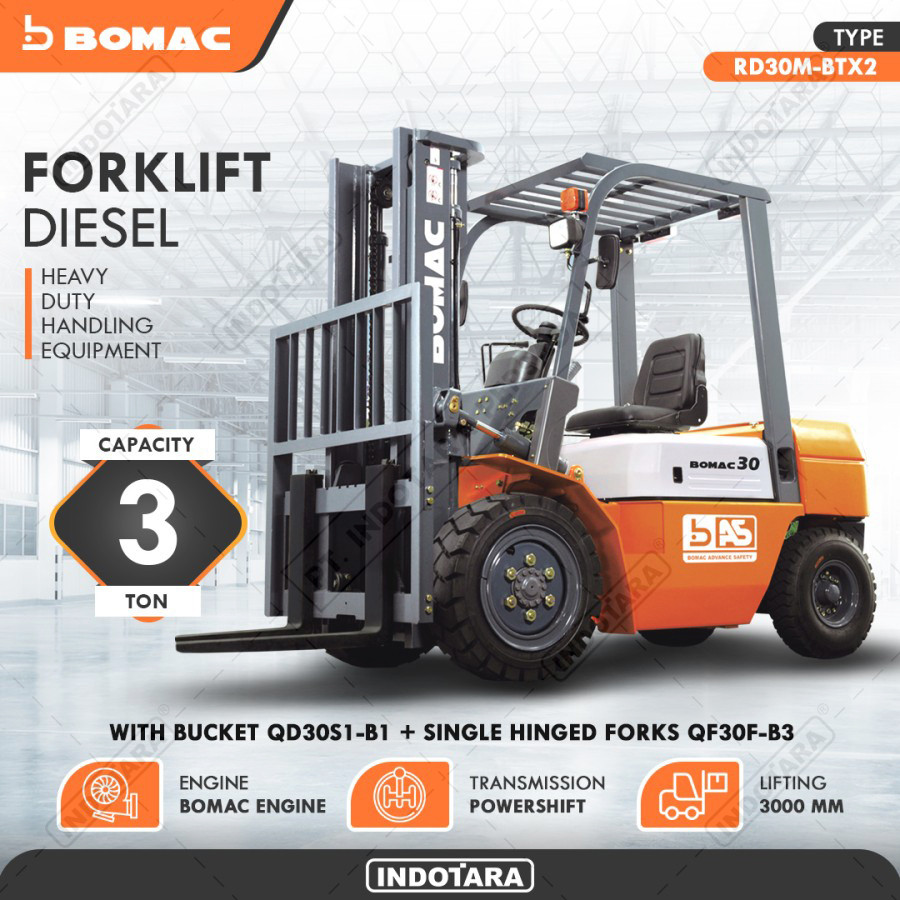 Jual Bomac Forklift Manual Diesel 3T RD30M BTX2 with BUCKET + SINGLE ...