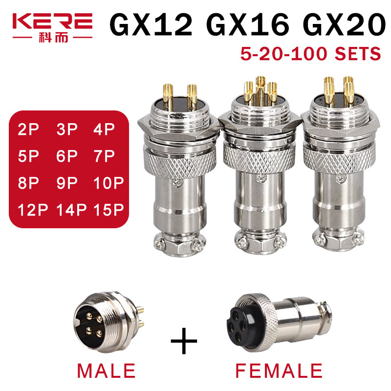 Jual RAPEX 5 Set GX12/GX16/GX20 Gold-plated Aviation Plug Socket 2/3/4 ...