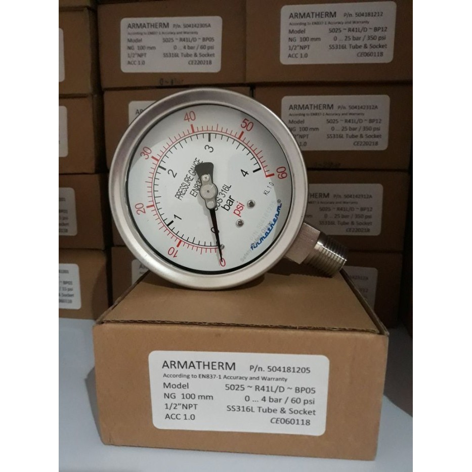 Jual Pressure Gauge Armatherm 4 Bar 4" Bottom Full Ss | Shopee Indonesia