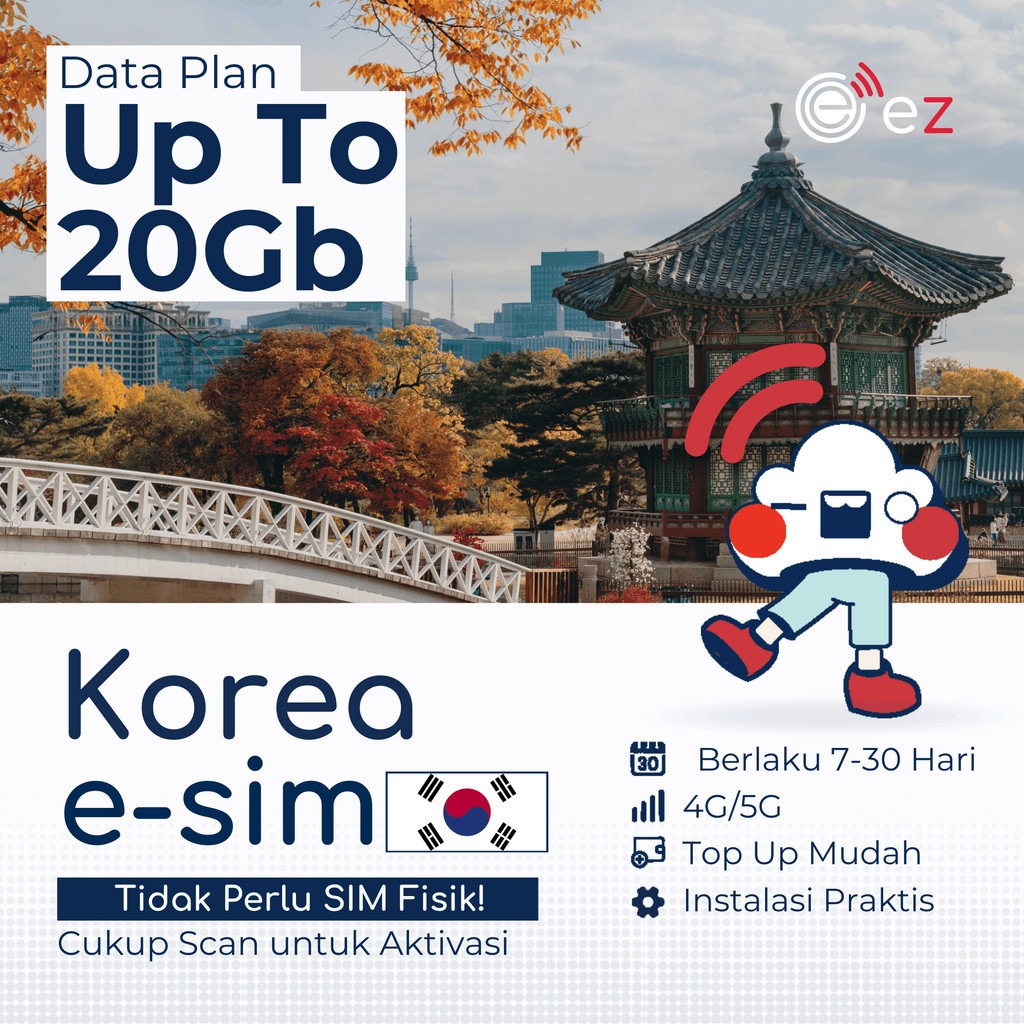 Jual ez eSIM Korea Selatan [South Korea] 20GB Kuota Besar Internet Cepat Roaming Internasional ...