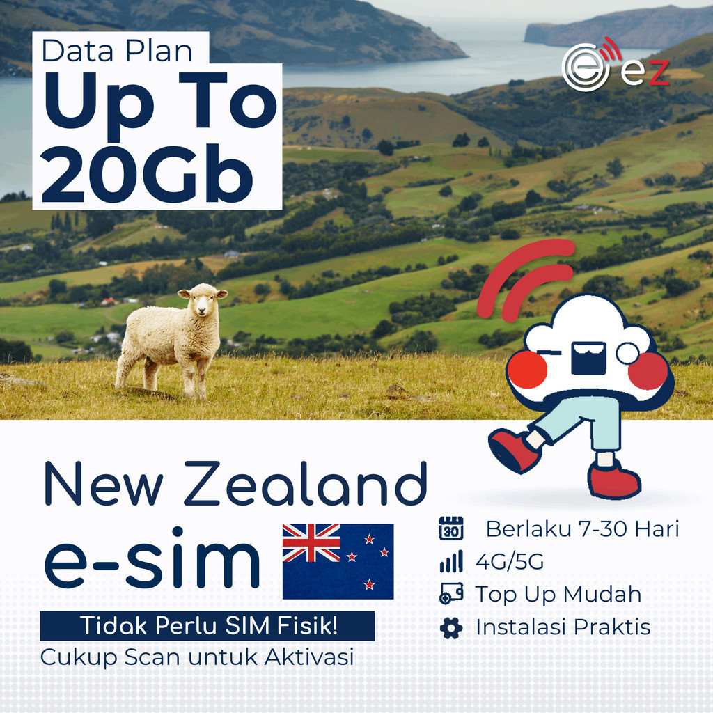 Jual ez eSIM Selandia Baru [New Zealand] 20GB Kuota Besar Internet Cepat Roaming Internasional ...