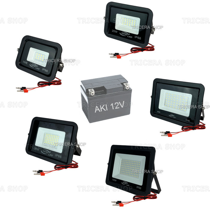 Jual Lampu Sorot Dc 50 Watt 12V Led Ip66 Sni Flood Light Dob + Kabel Aki | Shopee Indonesia