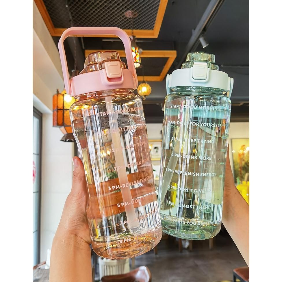 Jual yui-7 Botol minum Jumbo 2 LITER Motivasi Penanda waktu Tritan Quifit Handle BENING 2000ML ...