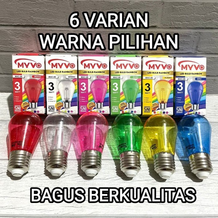 Jual Lampu LED Warna MYVO RAINBOW BULB WARNA 3W MODEL PIJAR LAMPU HIAS ...