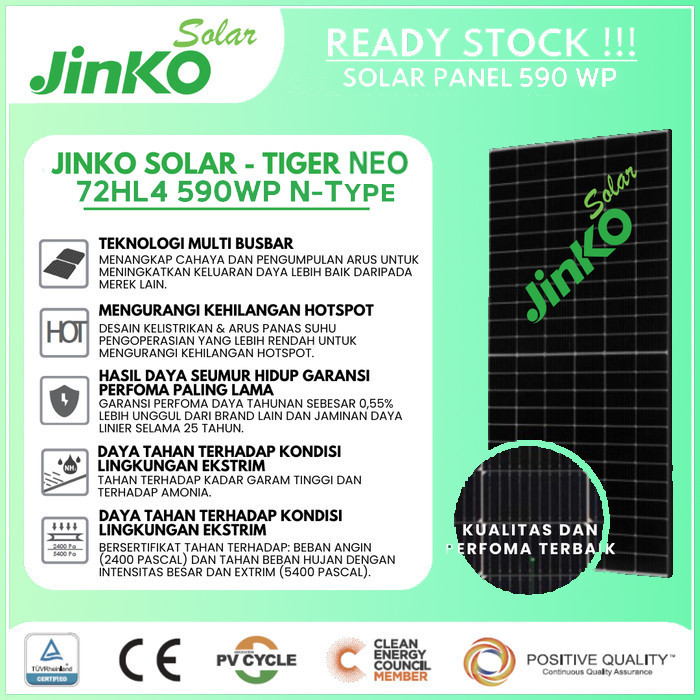 Jual Jinko Solar Cell / Panel Surya 590WP N-Type SNI Mono Tier 1 Bukan Trina Longi Free Packing ...