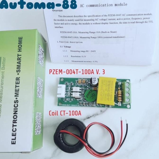 Jual PZEM-004T-100A Multifunction AC 80-260V Volt Ampere meter Coil CT ...