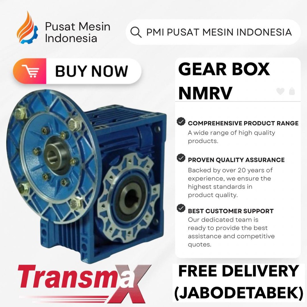 Jual GEARBOX WORM GEAR TRANSMAX NMRV 075 RATIO 1:7.5 - 1:100 GEAR BOX ...