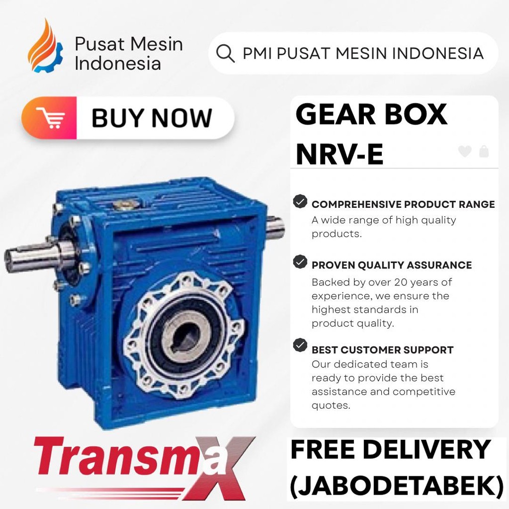 Jual GEARBOX WORM GEAR TRANSMAX NRV-E 063 RATIO 1:7.5 - 1:100 GEAR BOX ...