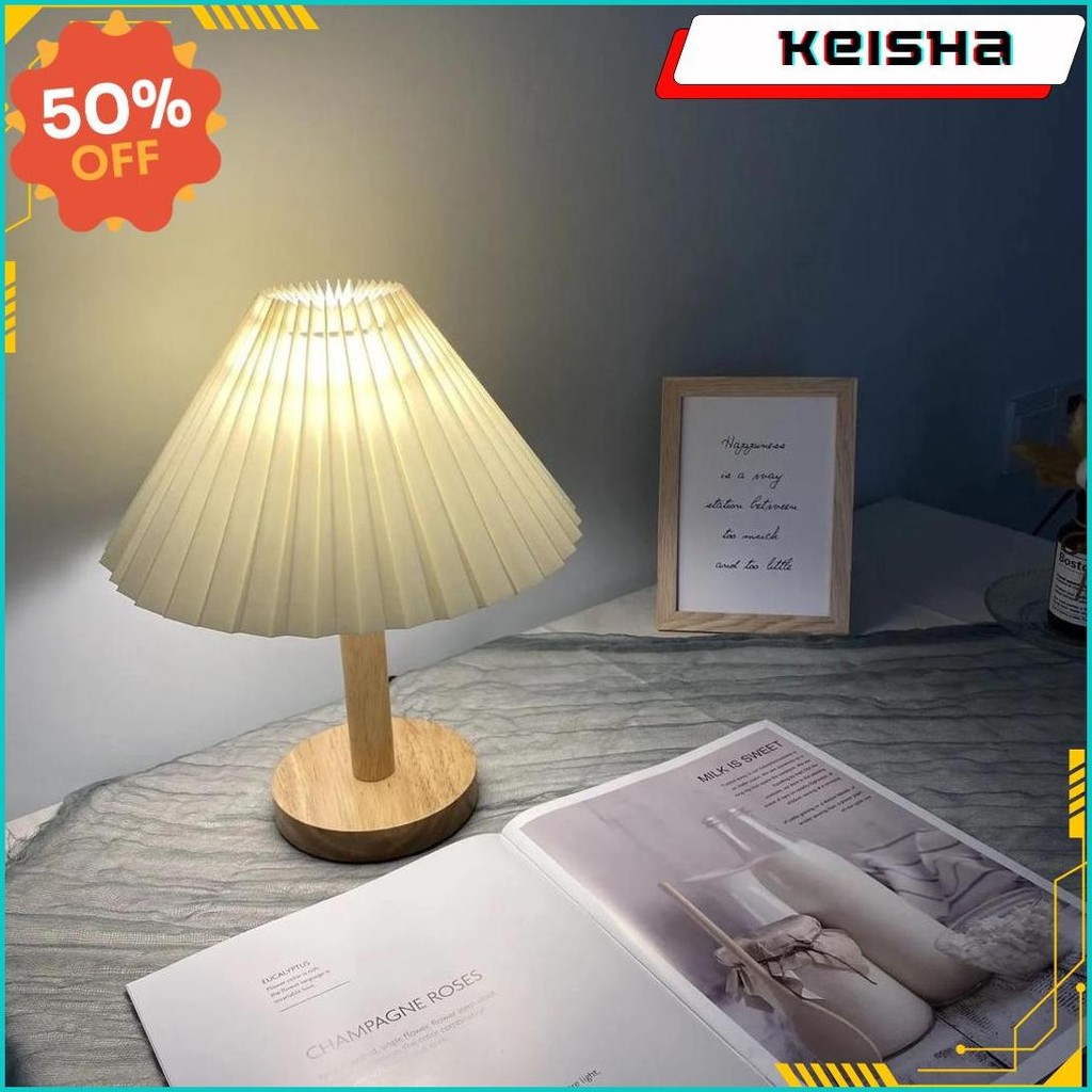 Jual Lampu Meja Minimalis Lampu Tidur Meja Korean Retro Pleated Vintage ...