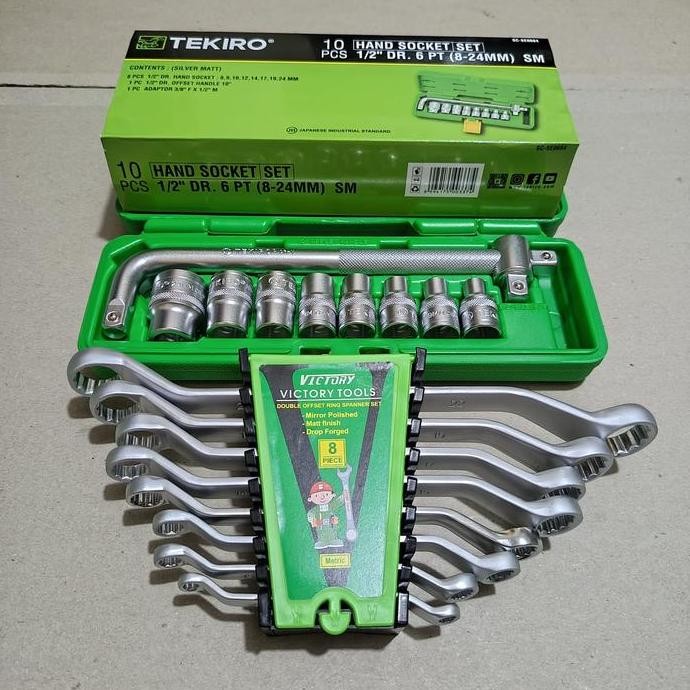 Jual Produk Baru!! Kunci Shock TEKIRO Set 10 Pcs 1/2 Inch 8-24 Mm + Kunci Ring Pas Lengkap 1 Box ...