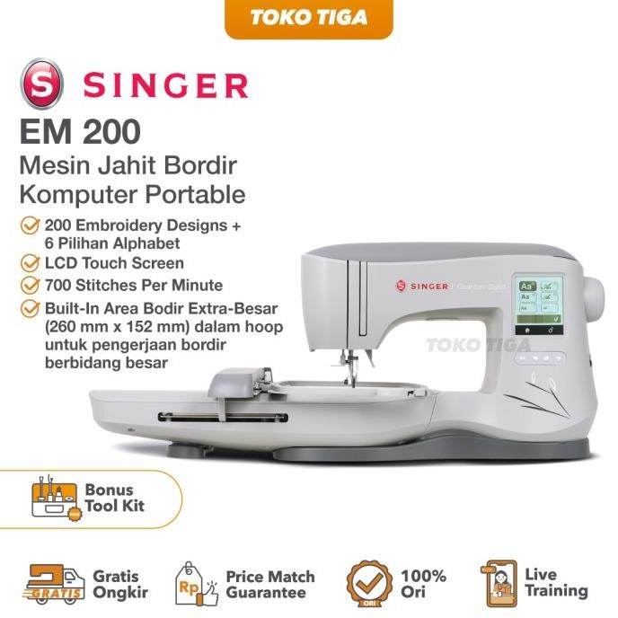 Jual Mesin Jahit Bordir Komputer SINGER EM 200 / EM200 Quantum Stylist ...