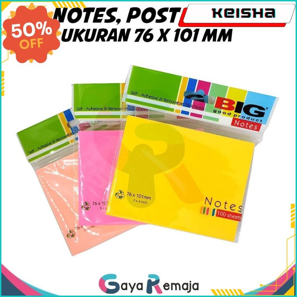 Jual Notes Big | Memo Warna Warni | Sticky Notes Tempel | Post It 100 ...