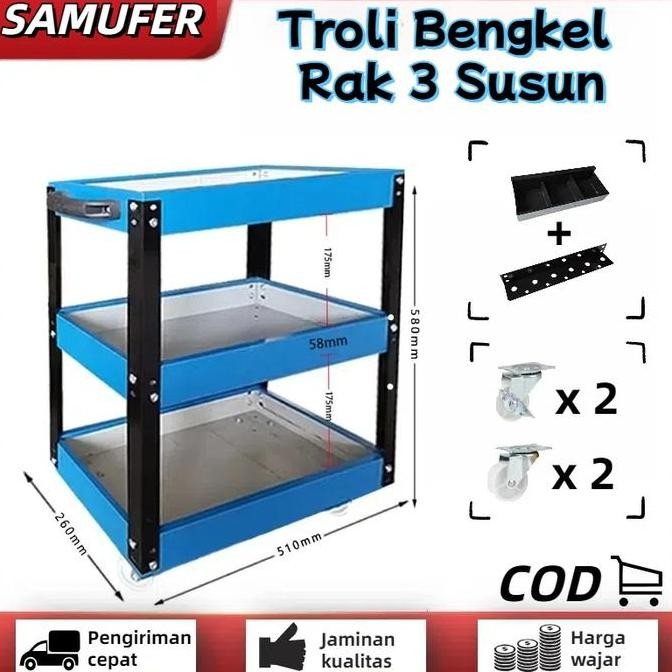 Jual Trollies Bengkel Rak 3 Susun Perkakas/Trolly Bengkel/Troli Dengan ...