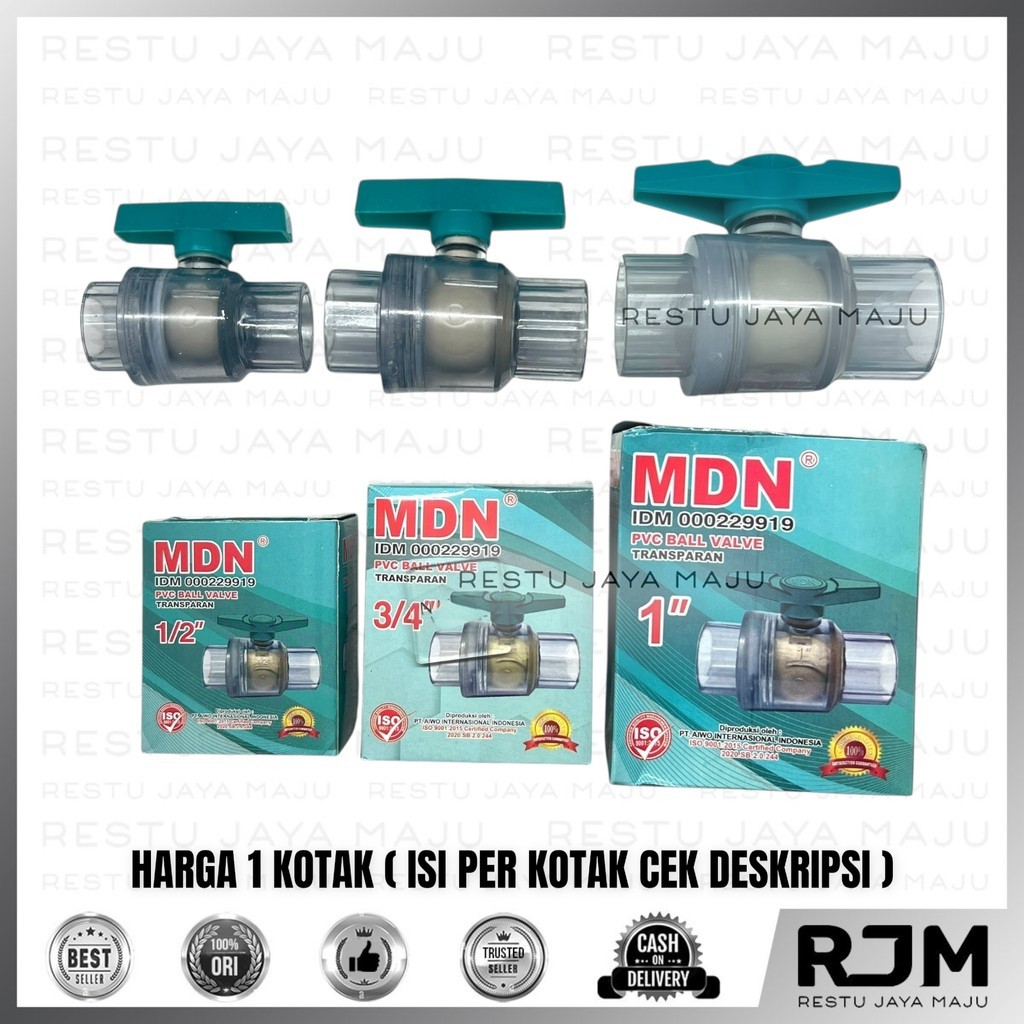 Jual [1 kotak] MDN Ball valve PVC transparan 1/2 3/4 1 inch stop kran air rj | Shopee Indonesia