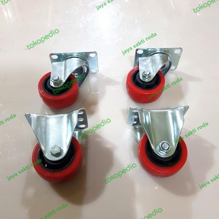 Jual Roda pu merah 3 inch (2muter 2mati) | Shopee Indonesia
