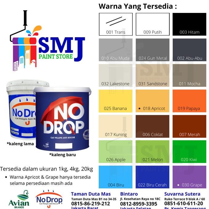 Jual Cat Tembok Waterproofing NO DROP Abu-abu 002 (4 kg) | Shopee Indonesia