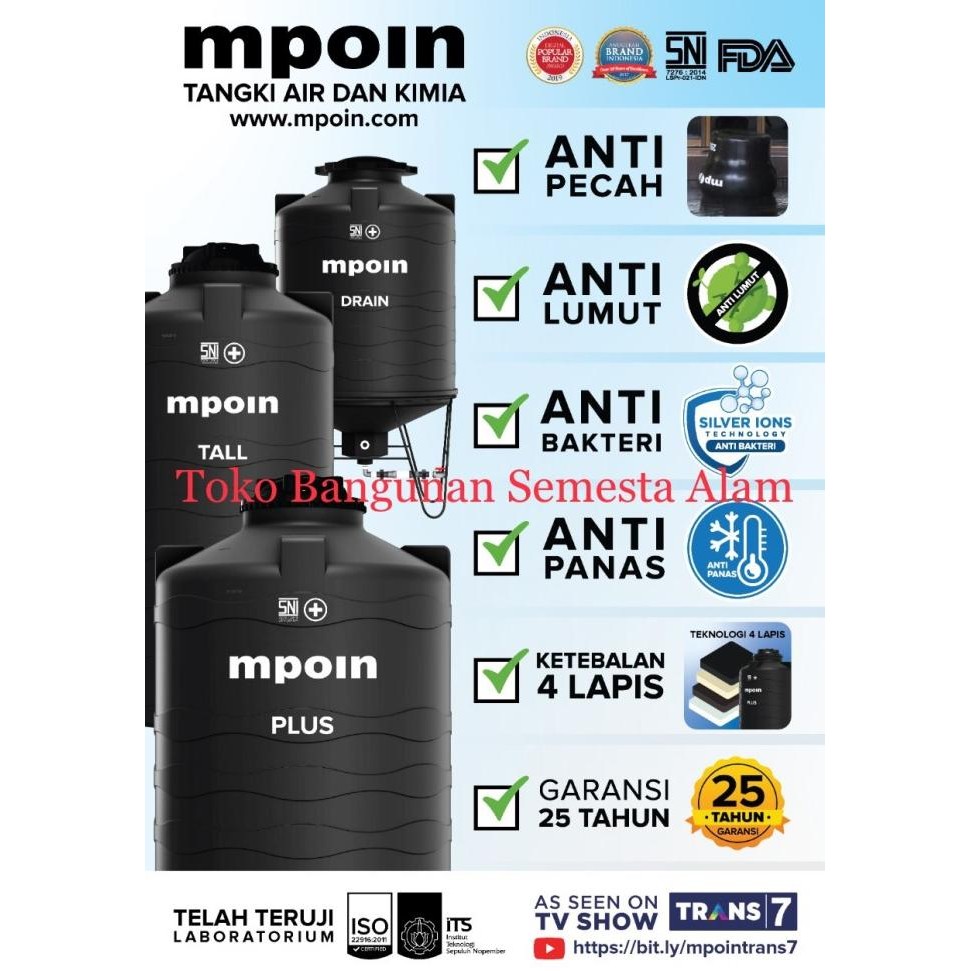 Jual Miliki Toren/Tandon/Tangki Air Mpoin Plus 550 Liter Tall Series ...