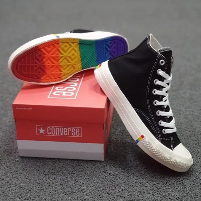 Jual SEPATU CONVERSE 70S RAINBOW HIGH BLACK WHITE SOL GLOSSY IMPORT ...