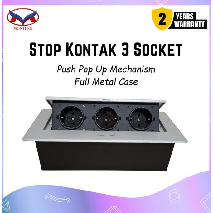 Jual Stop Kontak Tanam / Power Socket Full Metal 3 Lubang Push Pop Up ...