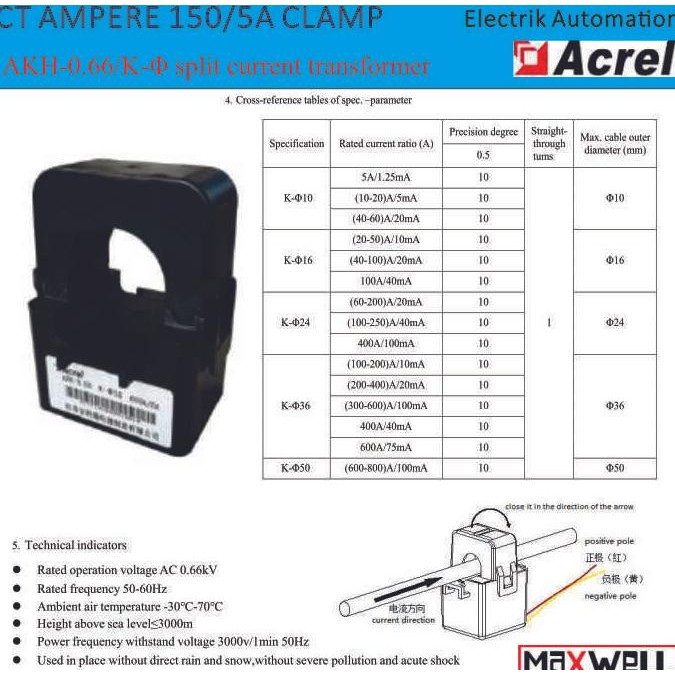 Jual Ct Ampere 150/5A Model Clamp Akh-0.66/K- Split Current Transformer ...
