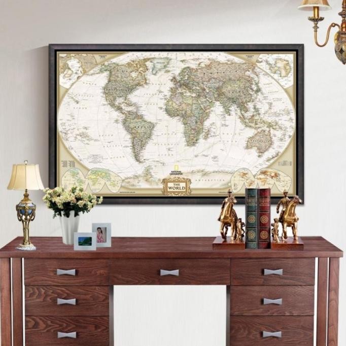 Jual Poster Peta Dunia Large Wallpaper Peta Dunia World Map 28x18 inch ...