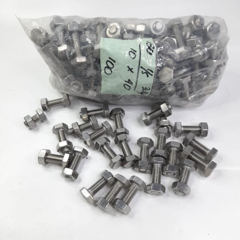 Jual Nl-8 Baut + Mur Hex Bolt + Nut Stainless Ss 304 M10 X 40Mm (Per ...