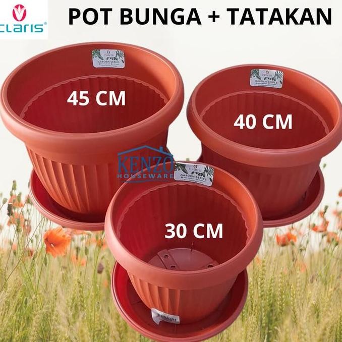 Jual Pot + Tatakan Bunga 45 Tanaman Hias Bulat Plastik Pot Florence ...