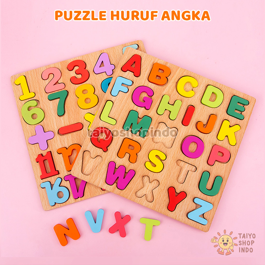 Jual TAIYO Puzzle Kayu 3D Premium Besar Huruf Angka ABC Geometri Jigsaw ...