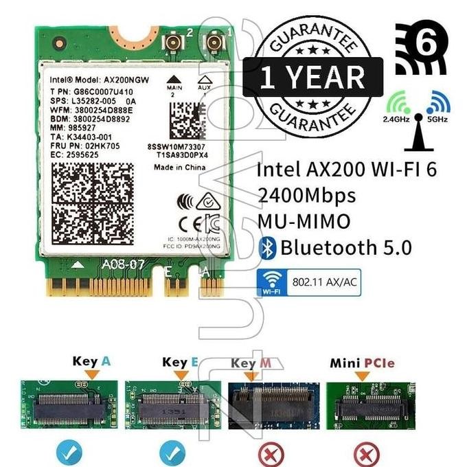 Jual Intel Wifi 6 AX200 Dual Band BT 5.1 Wireless Card AX M2 M.2 2230 ...
