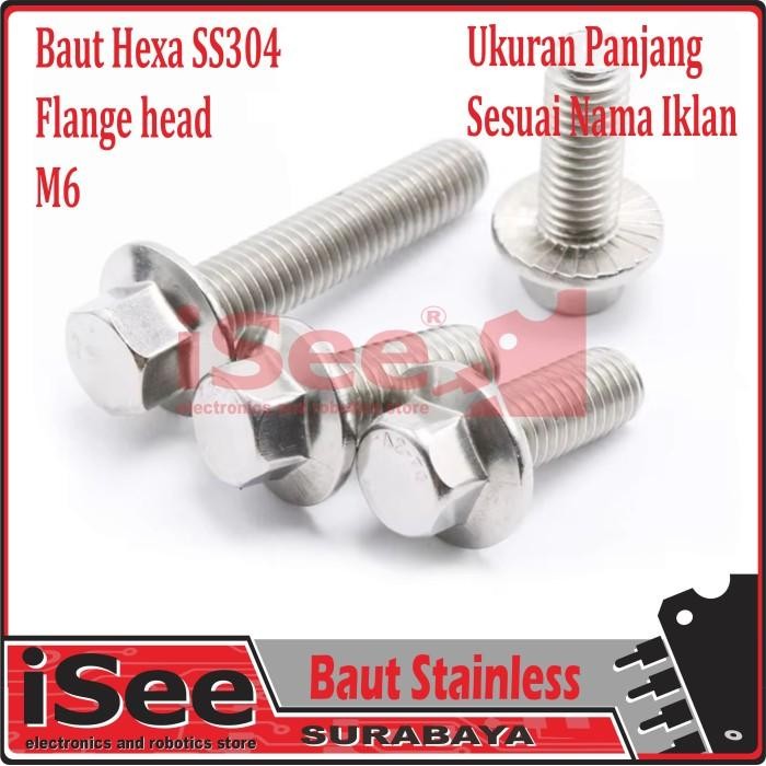 Jual Baut Flange M6x30 SS304 30MM 30 mm 3CM 3 cm Baut Flange Bolt ...