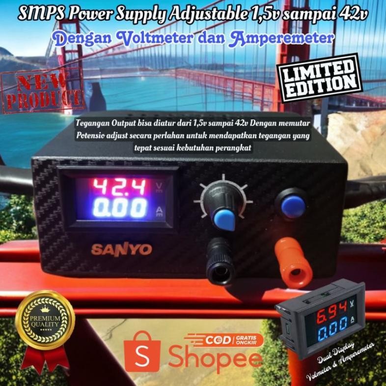 Jual Adaptor Adjustable 4v ~ 30v / 1,5v ~ 42v 3A Dengan Voltmeter/Amperemeter | Shopee Indonesia
