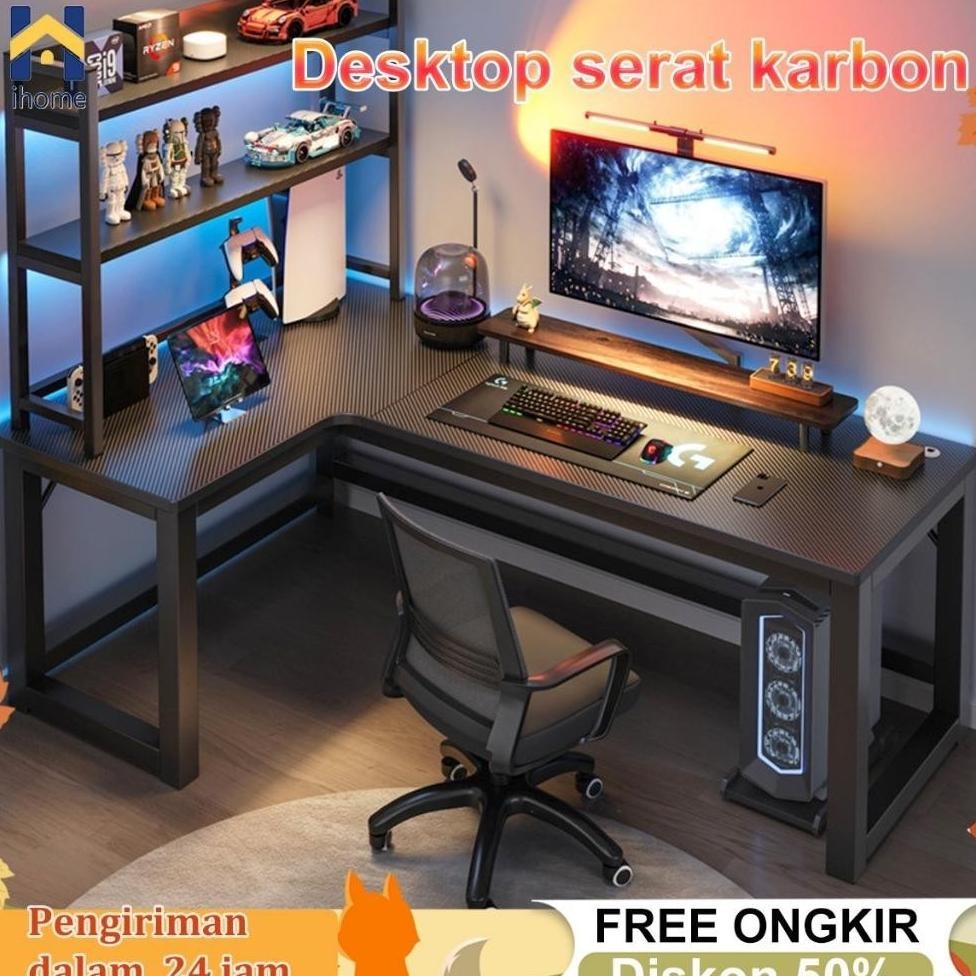 Jual Meja Gaming Karbon Serat Meja Komputer Shaped L Meja Kantor ...