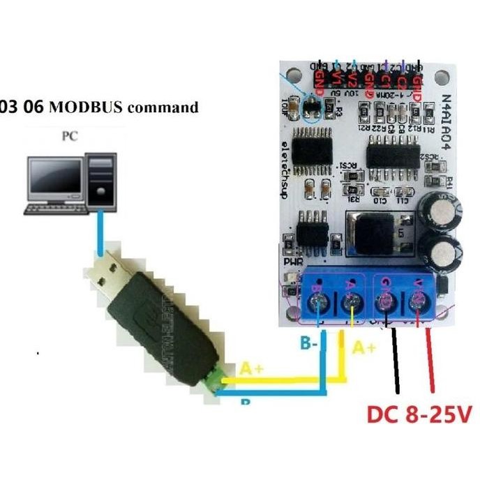 Jual Promo N4AIA04 Signal Acquisition 4-20mA 0-10V ADC to RS485 Modbus ...