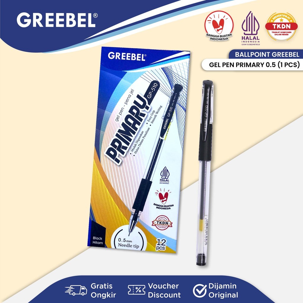 Jual GREEBEL PULPEN GEL / GEL PEN GP- 510 PRIMARY 0.5 Hitam (1PCS) Ballpen Gel Ballpoint Bolpen ...