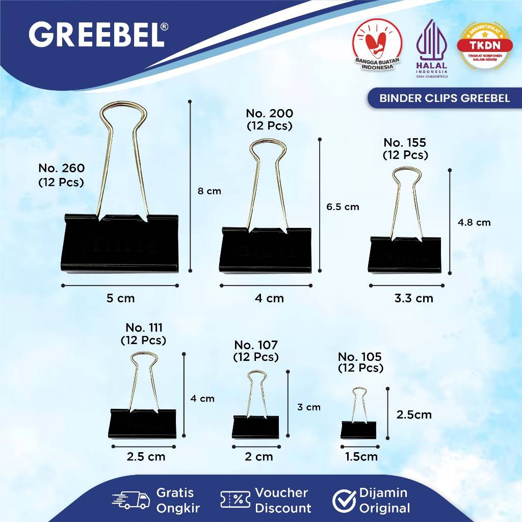 Jual GREEBEL Klip Kertas Binder Clip GROSS / Penjepit Kertas Hitam ...