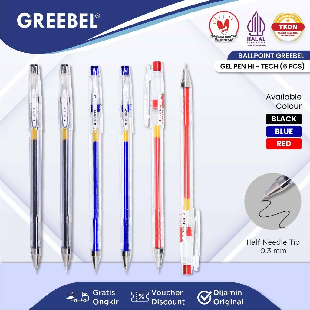 Jual GREEBEL Pulpen Gel / Gel Pen GP-506 Hi-Tech 0.3 (6PCS/SET) / Ballpen Gel Ballpoint Bolpen ...