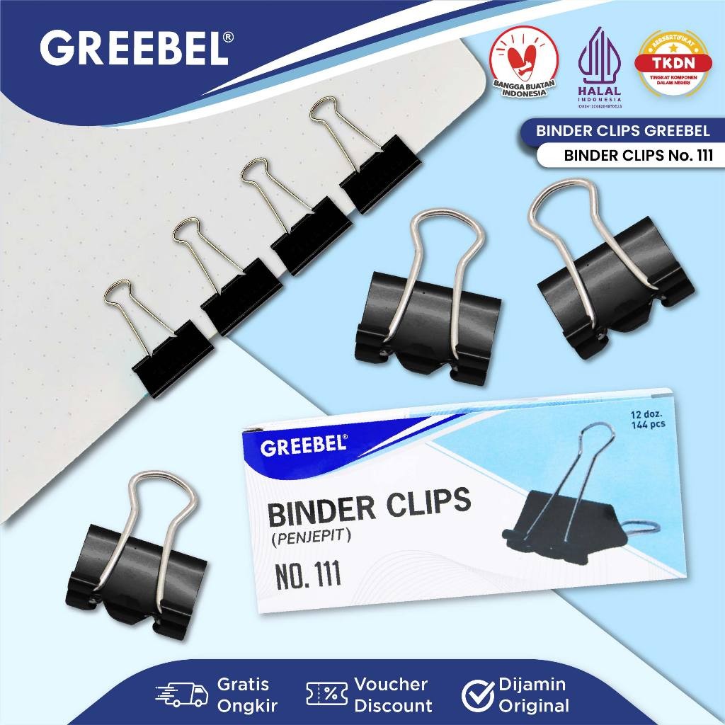 Jual GREEBEL Klip Kertas Binder Clip / Penjepit Kertas Hitam Besar ...