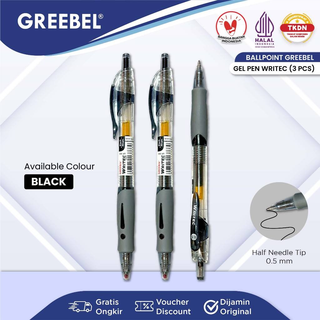 Jual GREEBEL Pulpen Gel / Gel Pen Writec GP-503 0.5 Hitam (3PCS/SET) Ballpen Gel Ballpoint ...