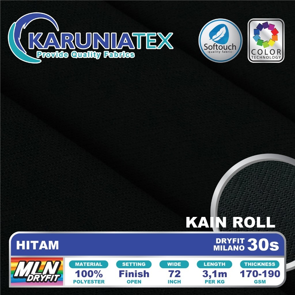 Jual Kain Dryfit Milano Premium 30s Rollan | Hitam | Karunia Textile ...