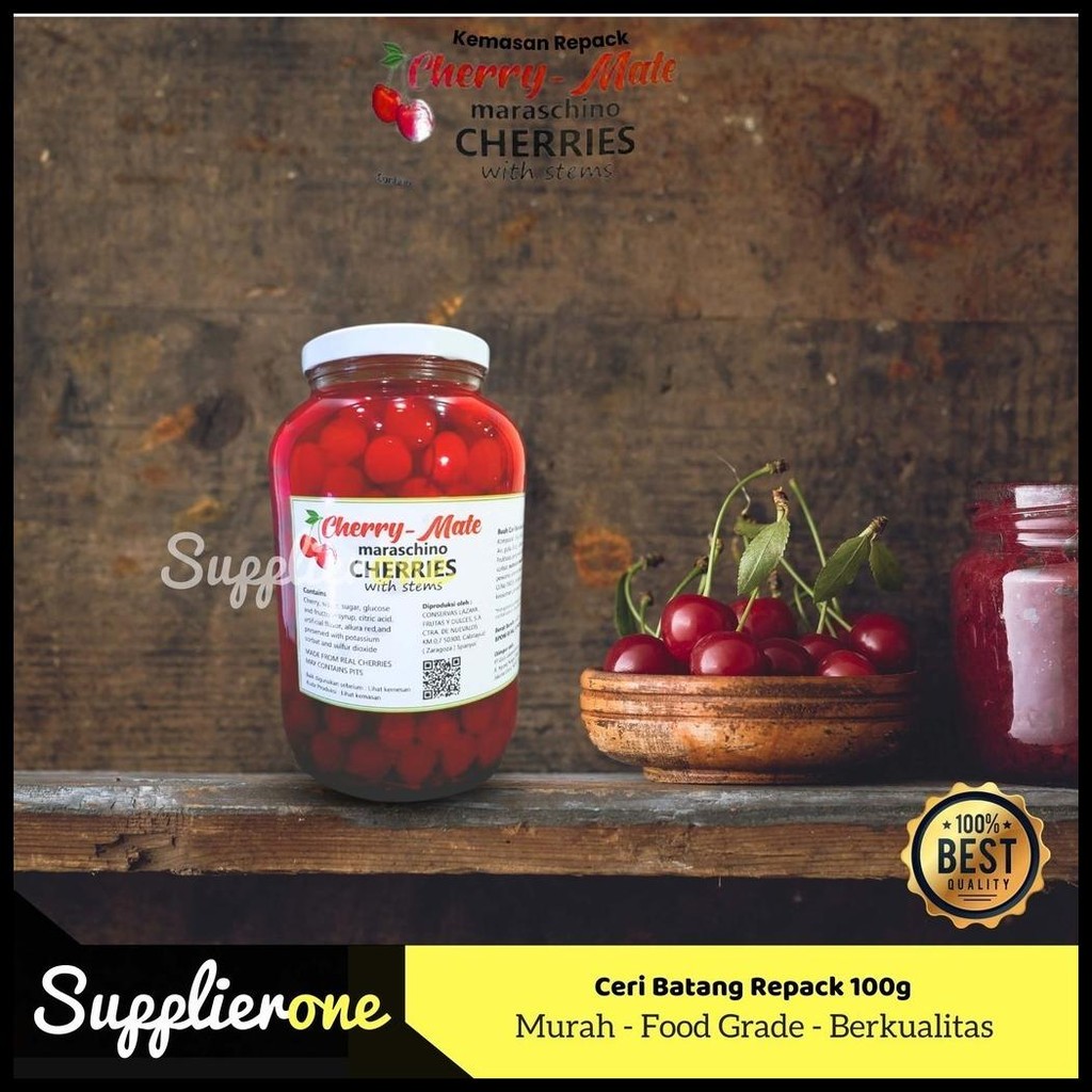 Jual CHERRY MATE REPACK 100G / CHERRY MARASCHINO / CHERRY TANGKAI MERAH ...