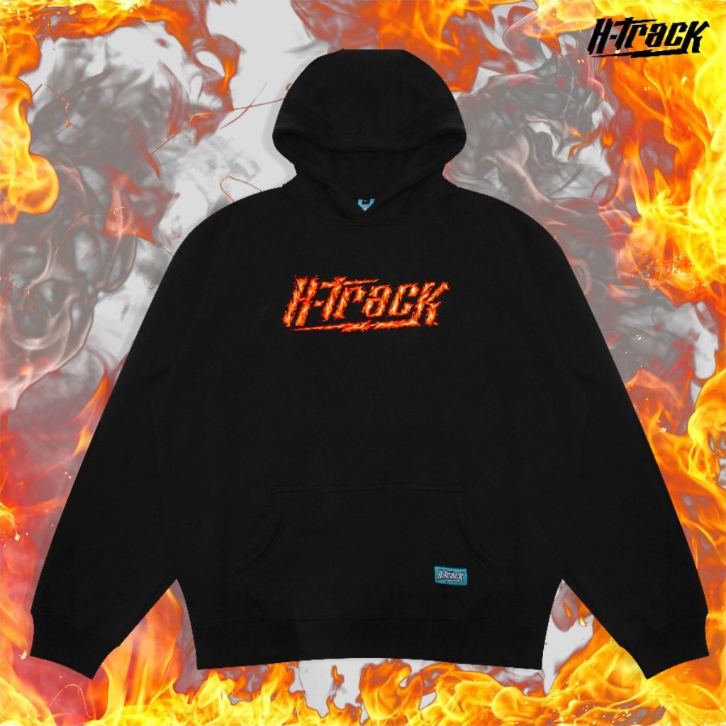 Jual HOODIE HTRACK OVERSIZE HITAM FIRE LOGO | Shopee Indonesia