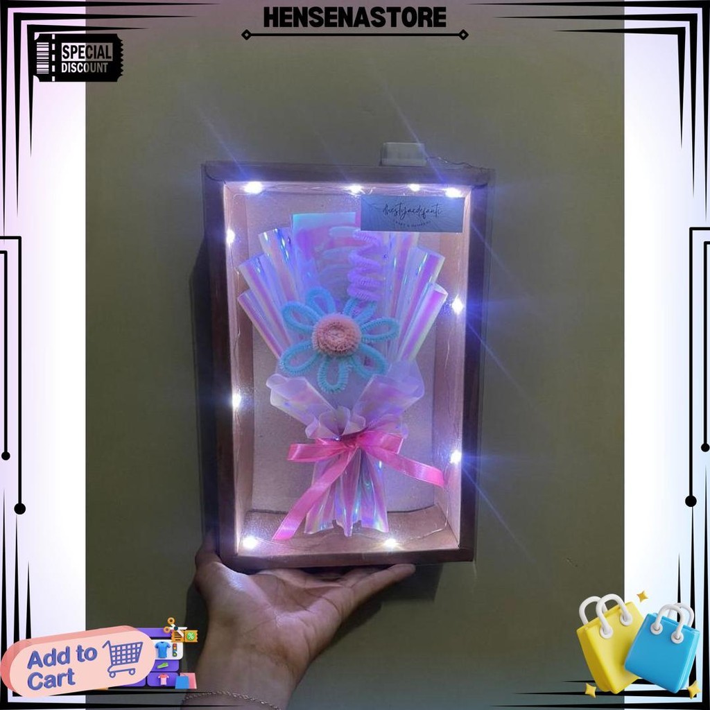 Jual Buket Bunga Dalam Box Bisa Menyala Buket Bunga Bunga Kawat Bulu ...