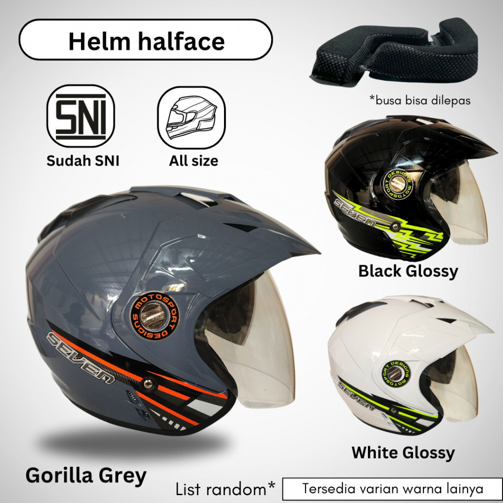 Jual Helm Half Face Dewasa SNI Motorcycle Helm Motif Seven Grey NHR By ...
