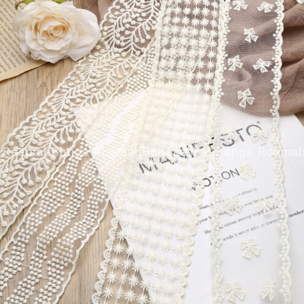 Jual [YARD] Pita Renda Kain / Lace Ribbon Premium Meteran Cream / off ...