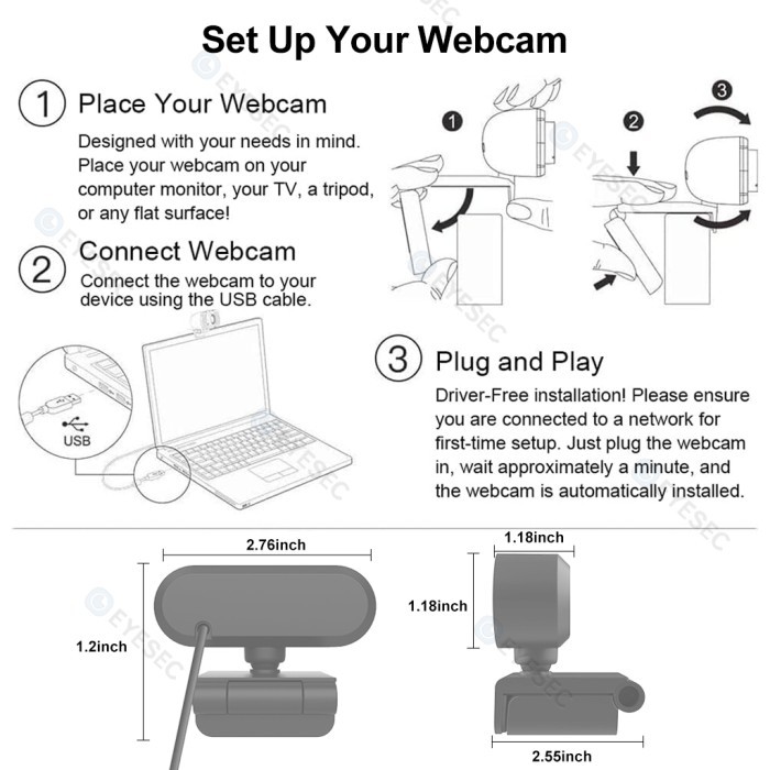 Jual Webcam Eyesec 1080P Full Hd With Mic Ultrawide Angle Usb 1.5 Meter ...
