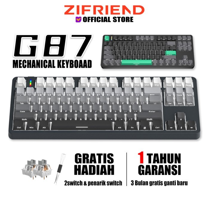 Jual Zifriend G87 Gaming Mechanical Keyboard Side Engraved Keycaps White Light Wired Hot Swap ...